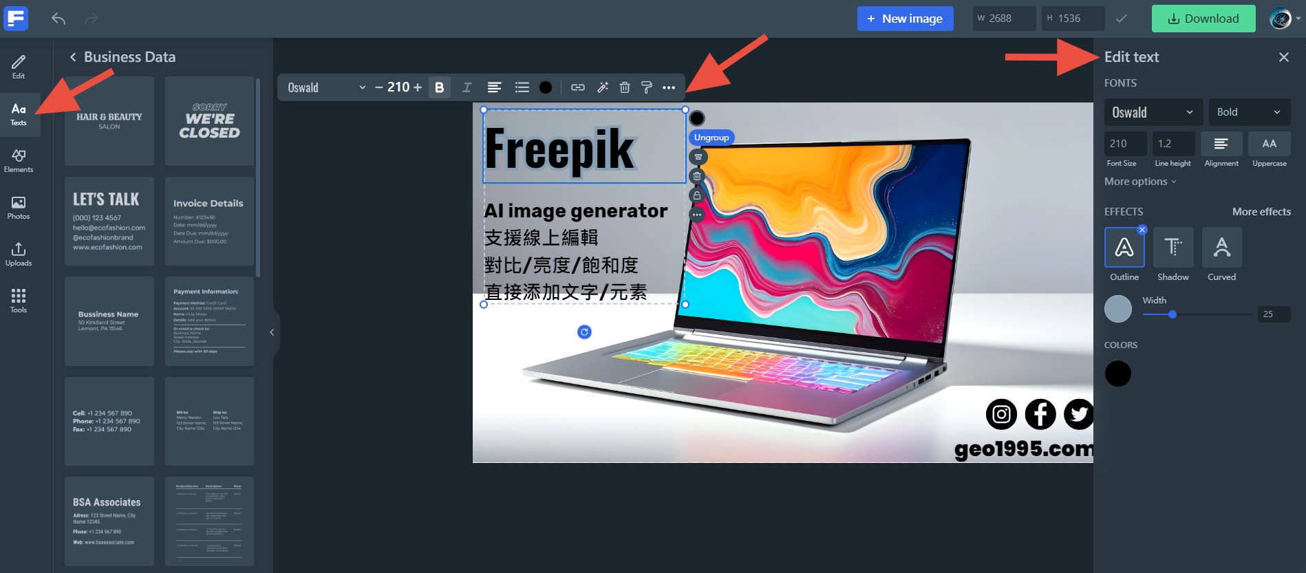 Freepik AI image generator 支援線上編輯、圖片後製、添加文字 (AI繪圖軟體教學) - George的私房筆記