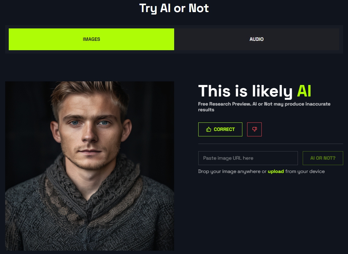 AI or Not 檢測軟體，助你分辨圖片/語音是否為AI生成 - George的私房筆記